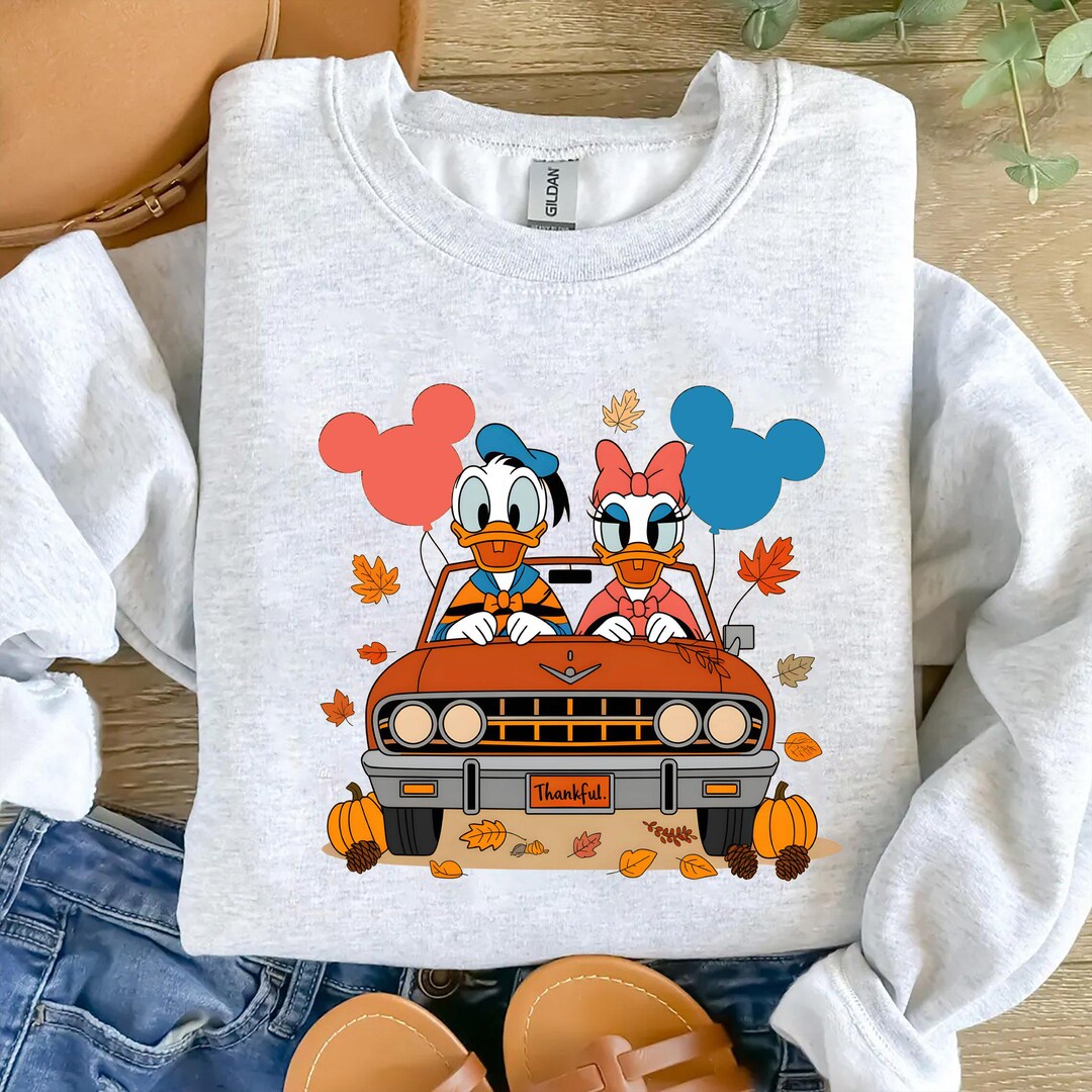 Thankful Fall Duck Couple PNG, Donal Duck Autumn Sublimation Design ...