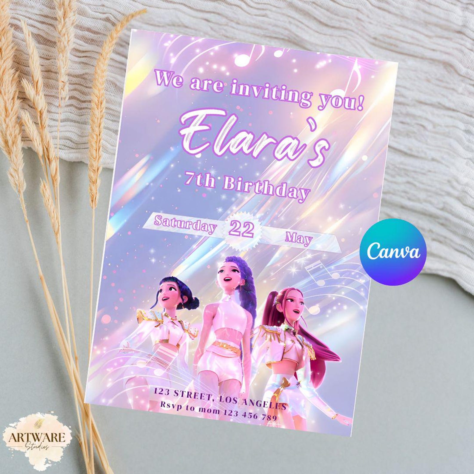 Kpop Birthday Invitation | Editable Canva Template, Anime Invite ...