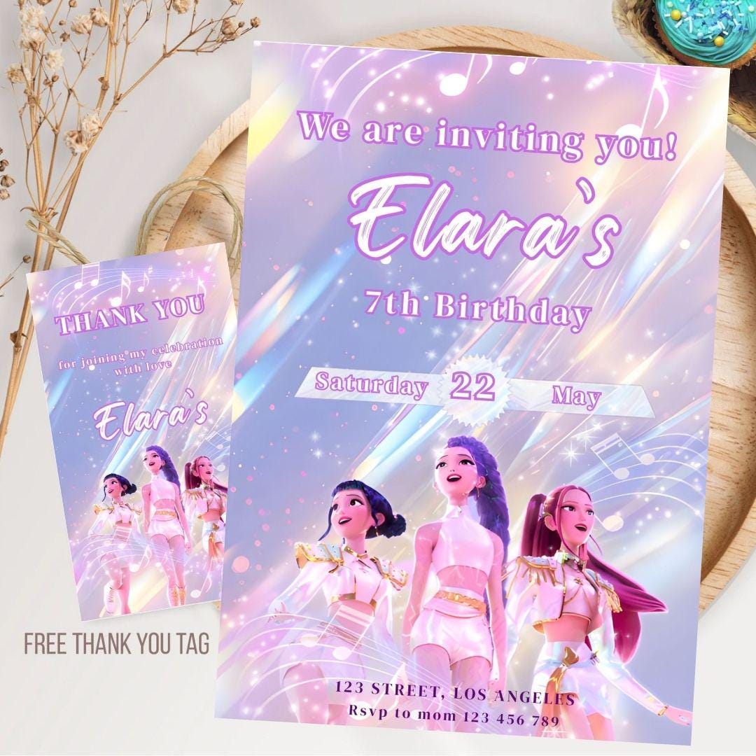 Kpop Birthday Invitation | Editable Canva Template, Anime Invite ...