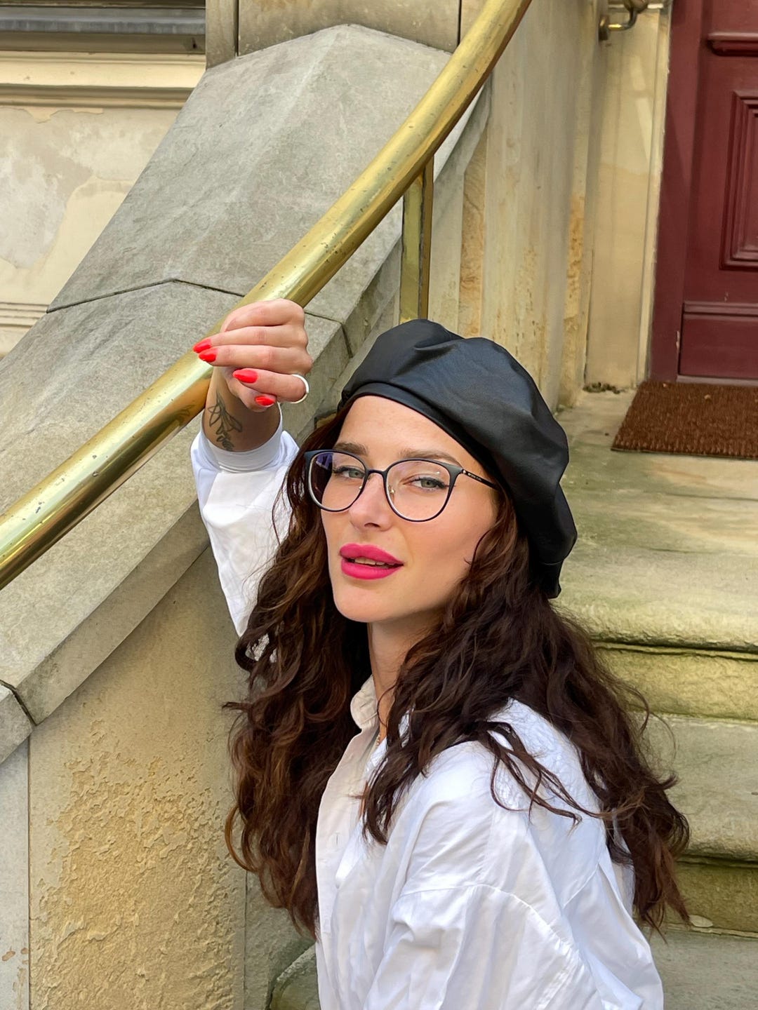 Black Bright Stylish Beret Made of Artificial Leather Stylish Beret ...