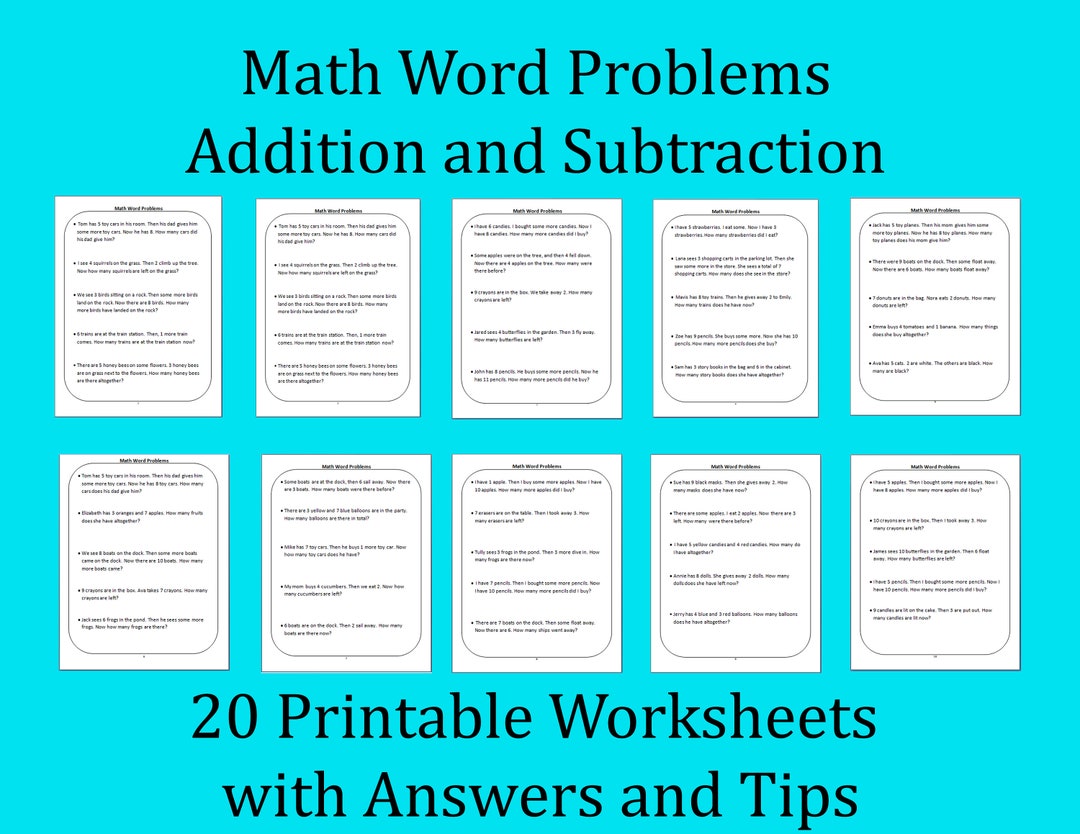 Problemas verbales de suma y resta de matemáticas para los - Etsy España