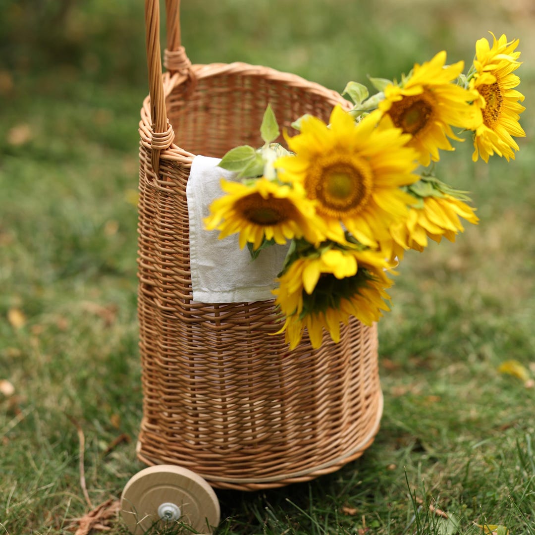 Wicker Trolley Cart, Wicker Rolling Cart, Woven Rolling Cart, Woven ...