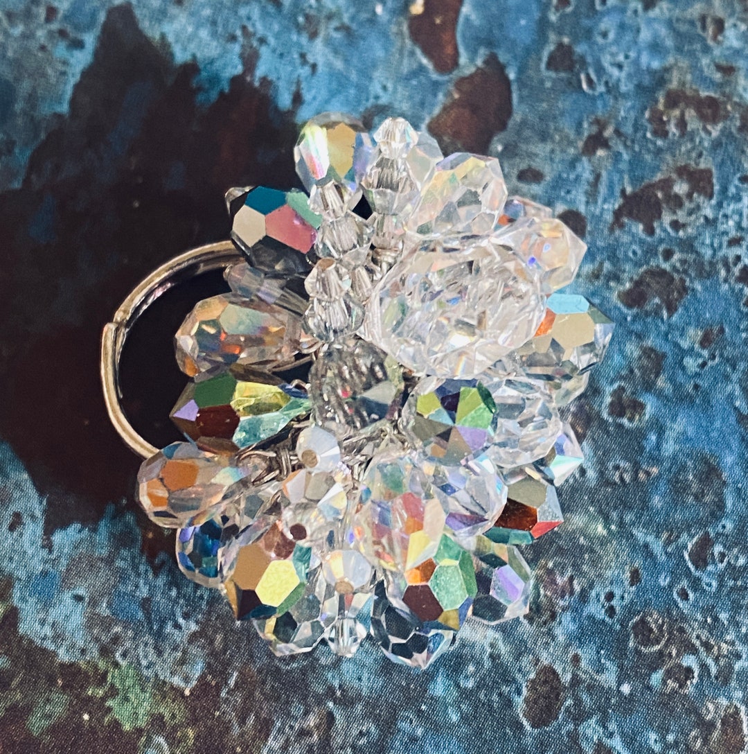 Adjustable Snowball Clear AB Crystal and Pale Silver Crystal Cocktail ...