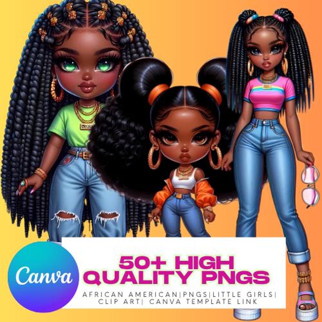 African American Girls Clipart Bundle: 50+ PNG Illustrations for Crafts ...