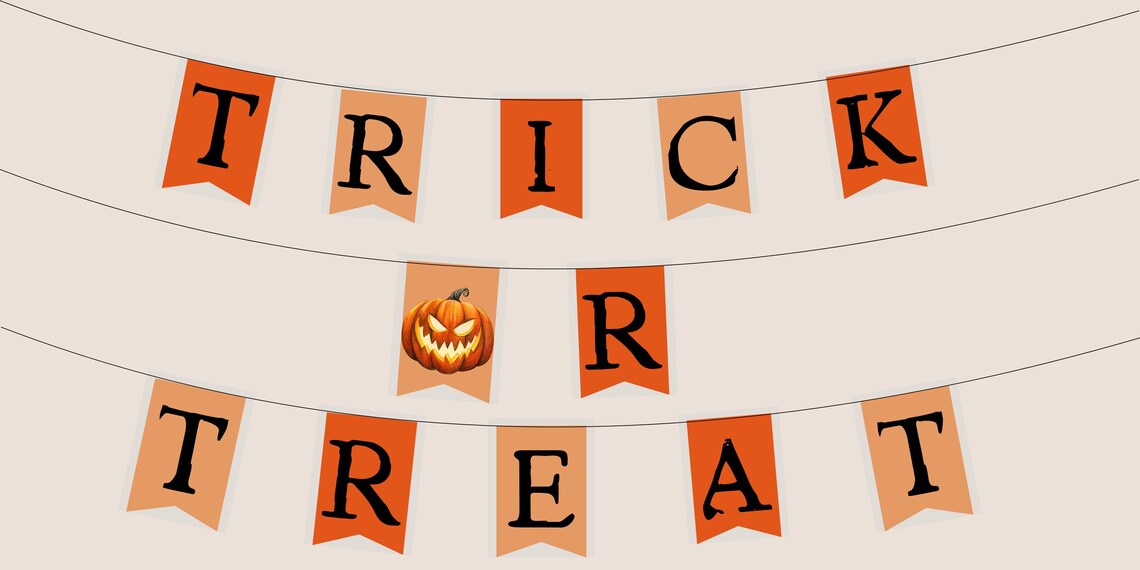 Trick or Treat Halloween Banner: Printable Party Garland (PDF Download ...
