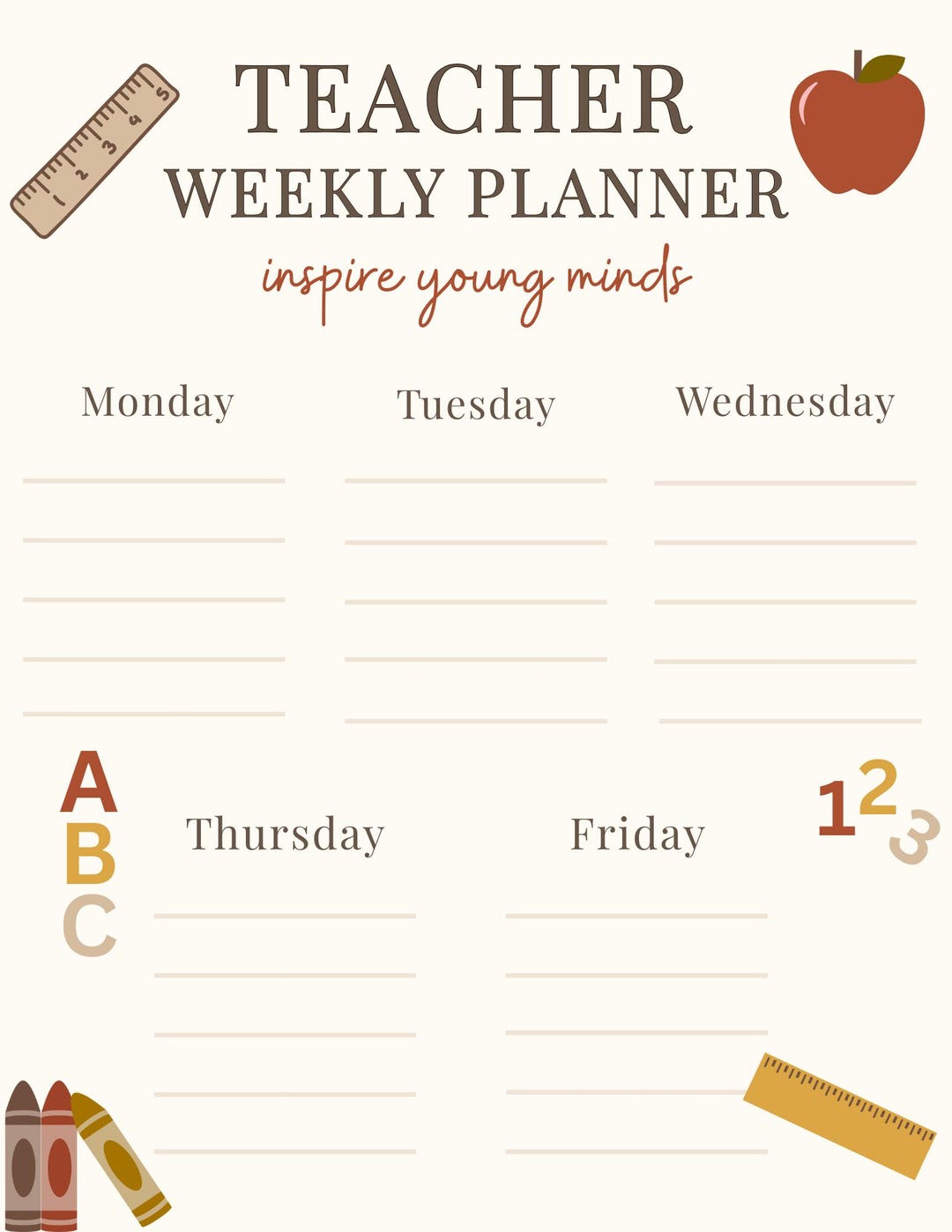 Teacher Weekly Planner: Modern School Theme, Printable PDF, Editable ...