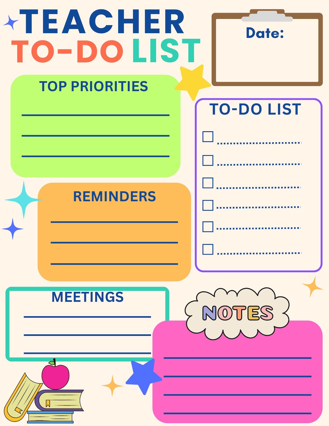 Teacher To-do List Printable | Bright & Fun Classroom Planner Page ...