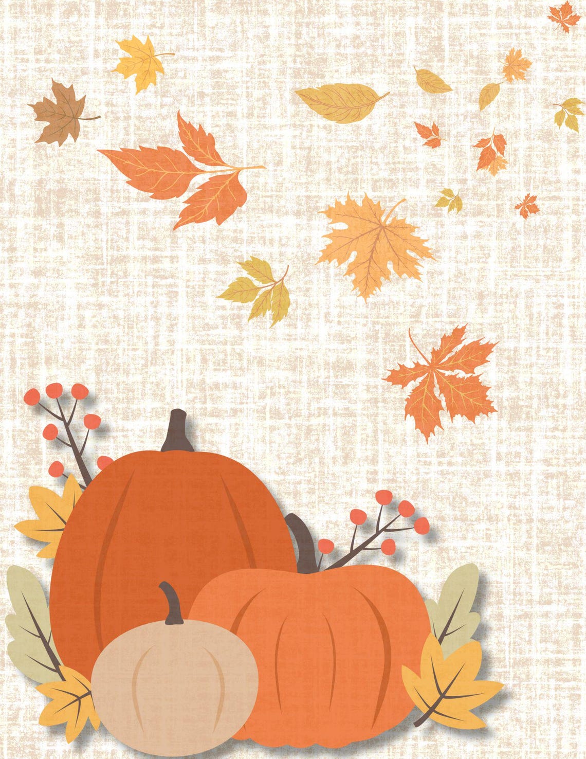 Minimalist Pumpkin & Falling Leaves Fall Art: Neutral Autumn Decor ...