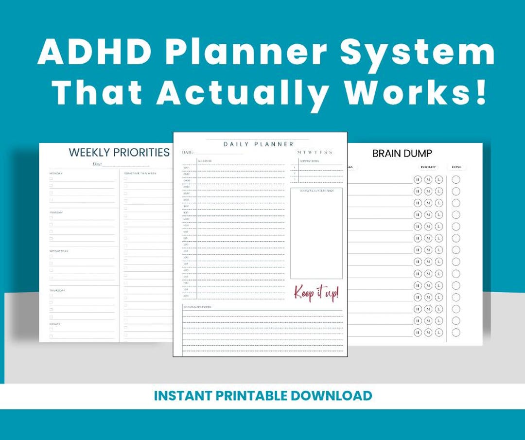 ADHD Planner Printable PDF Daily Weekly Productivity Planner & Brain ...