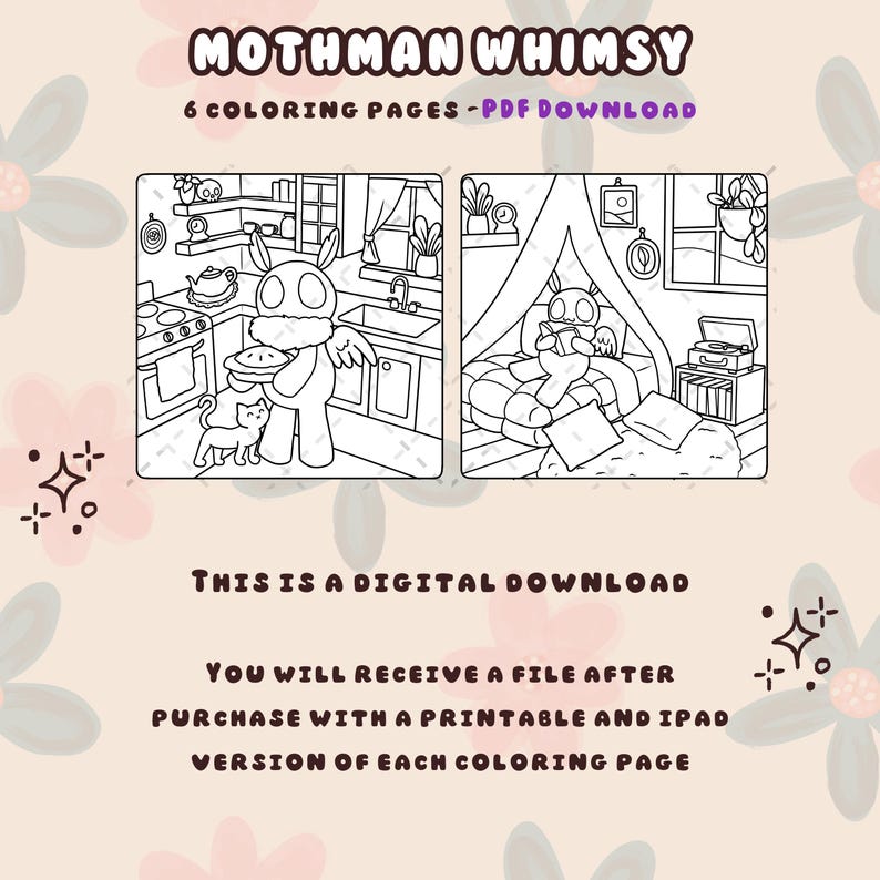 Mothman Printable Coloring Pages for Adults | Creepy Cryptid Digital ...