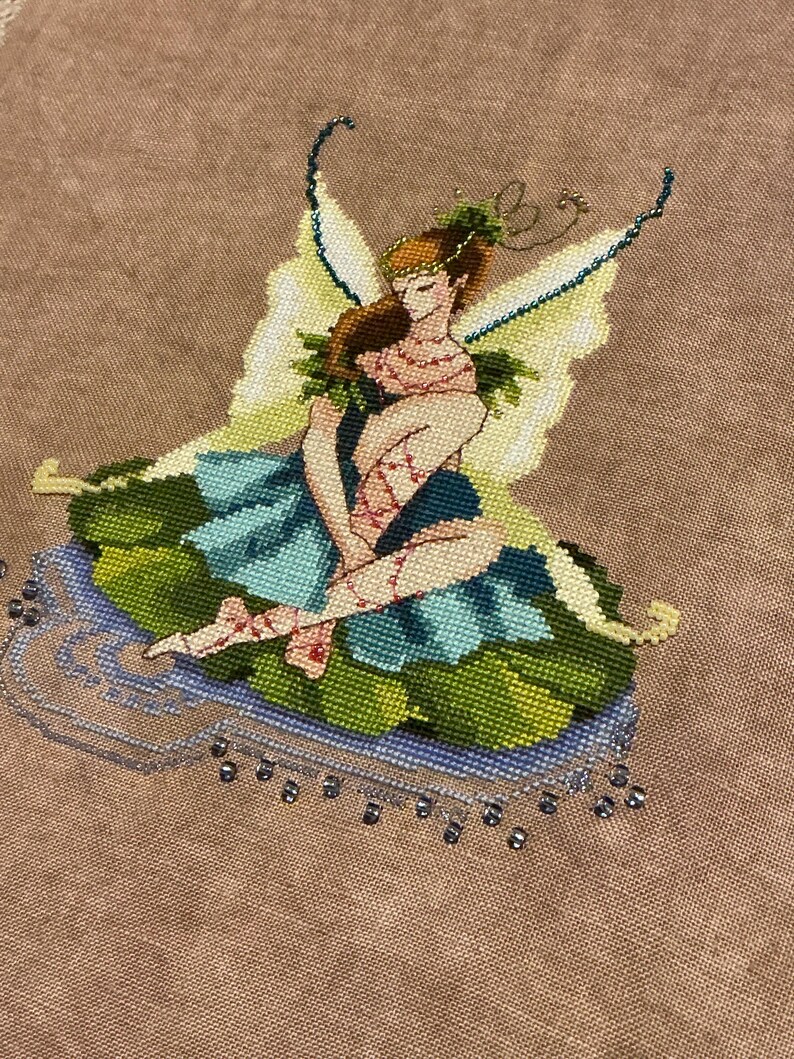Finished Cross Stitch- “lily Pad Sprite” by Nora Corbett, Mirabilia - Etsy