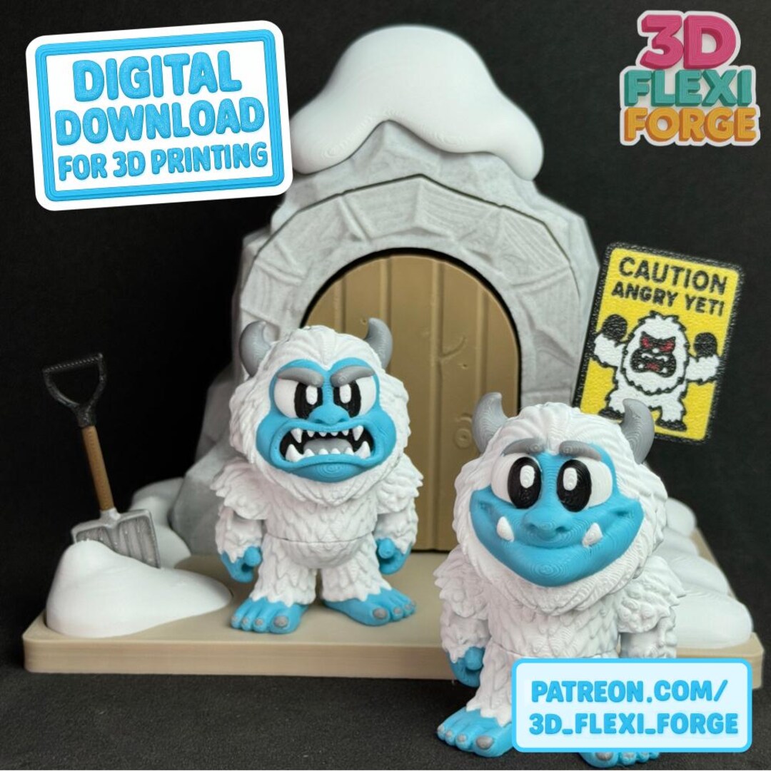 Halloween Cute Flexi Yeti and Snowy Cabin, .STL & 3MF File for 3D ...