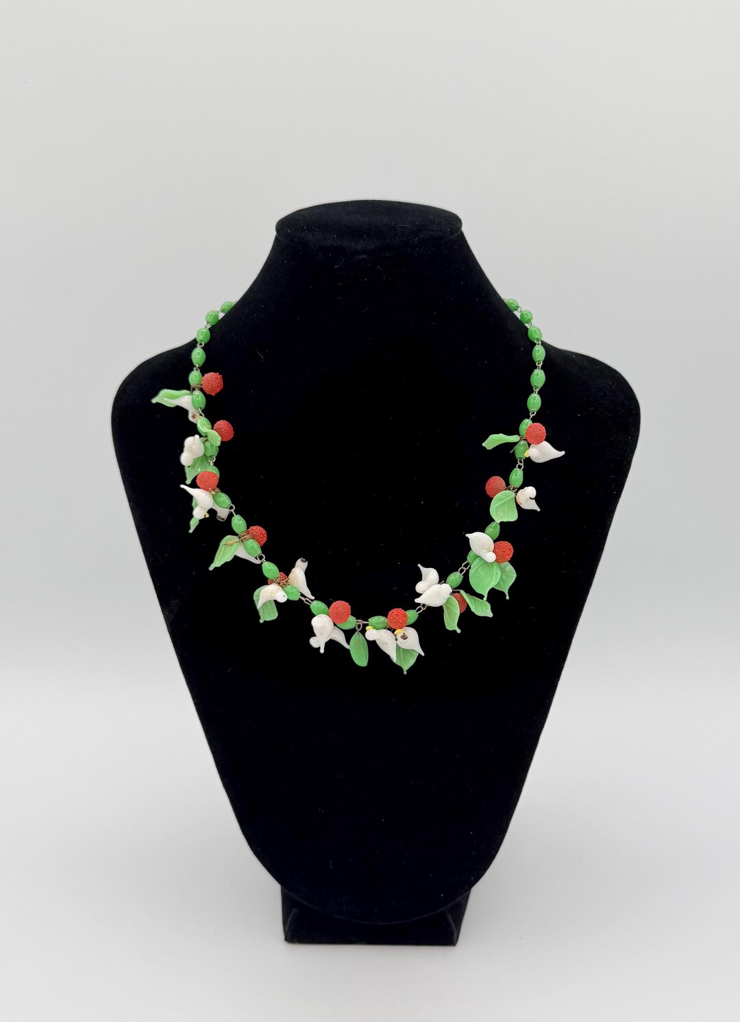 Antique Glass Doves and Holly Necklace - Etsy