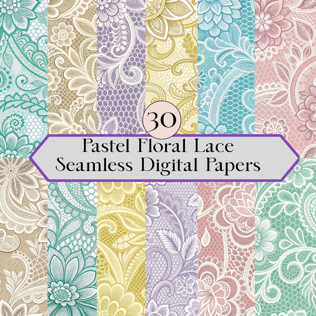 Pastel Floral Lace Digital Paper Pack – 30 JPG Backgrounds With Soft ...