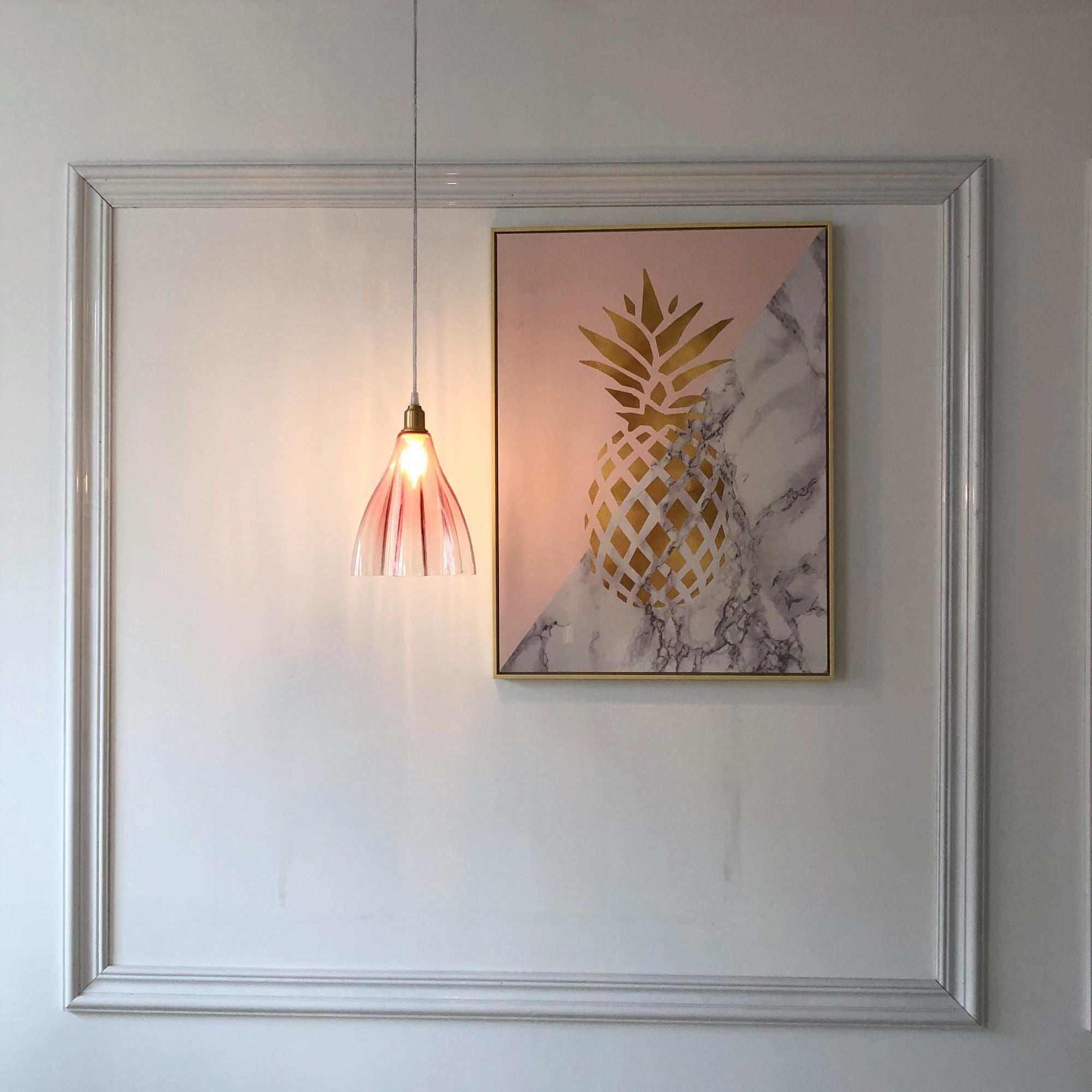 Handblown Pink Glass Pendant Light: Modern Fluted Hanging Lamp - Etsy