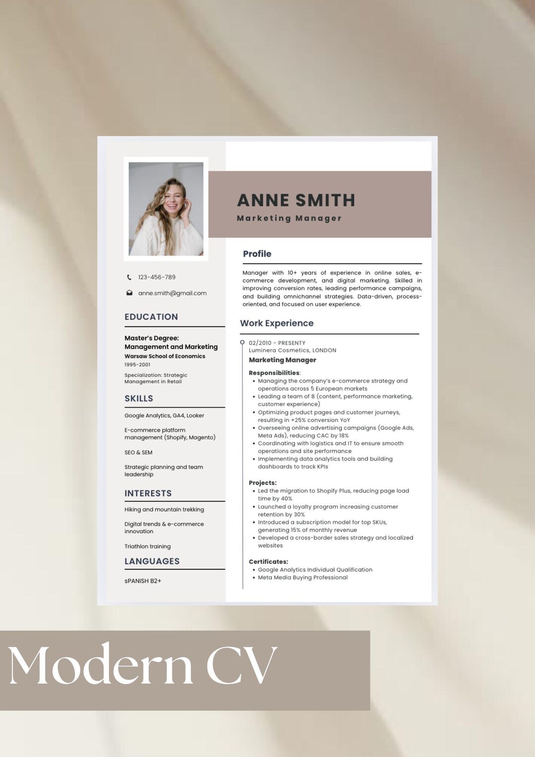 Modern Resume Template for Canva | CV for Marketing & E-commerce ...