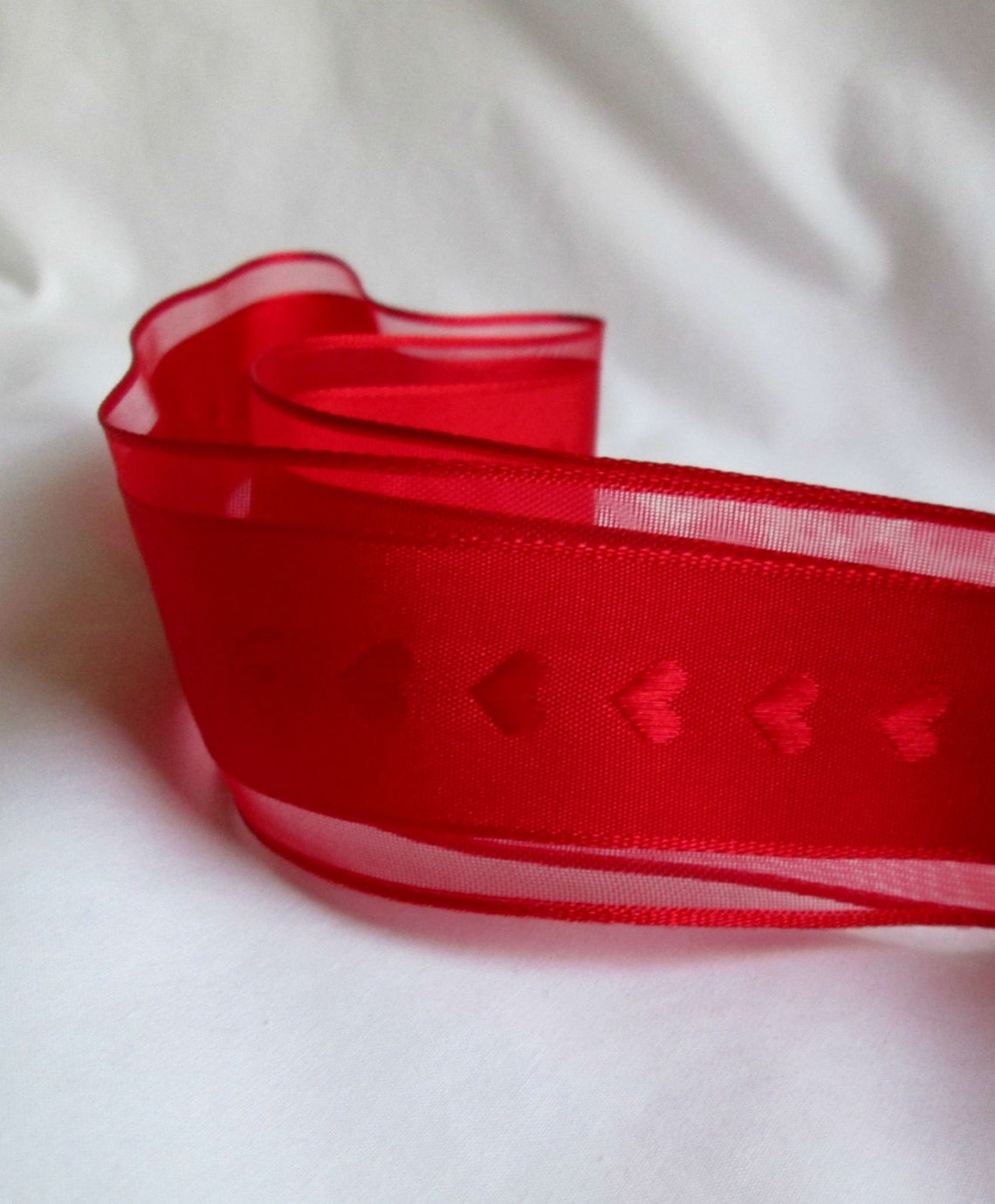 Red Heart Ribbon / Red Ribbon / Wire Ribbon / Wedding / - Etsy