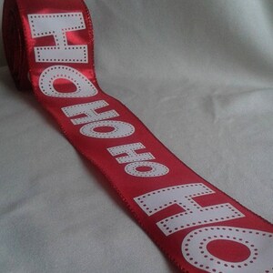 Christmas Ribbon / HO HO HO Wire Ribbon / Red and White Ribbon / 2.5 X ...