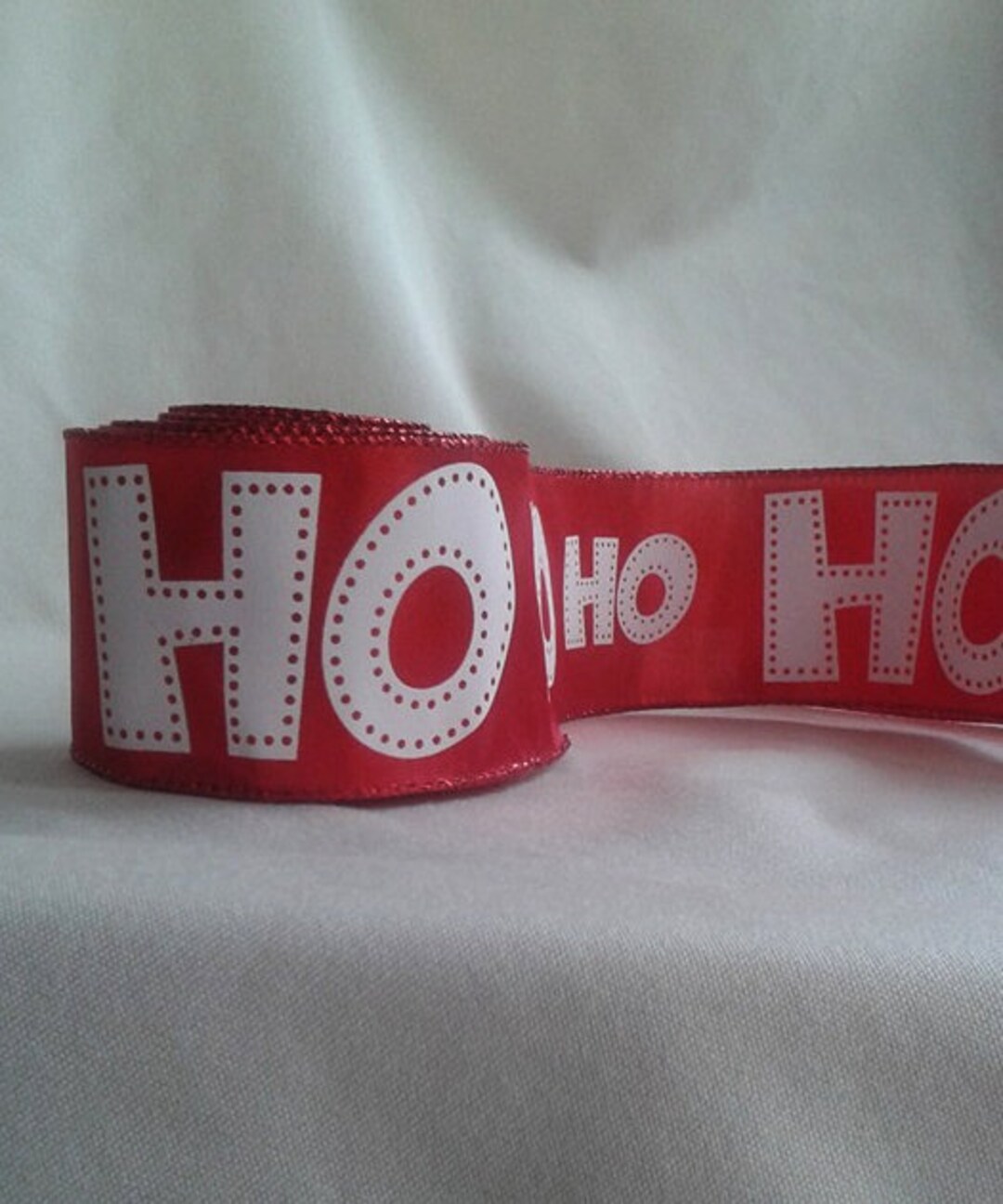 Christmas Ribbon / HO HO HO Wire Ribbon / Red and White Ribbon / 2.5 X ...