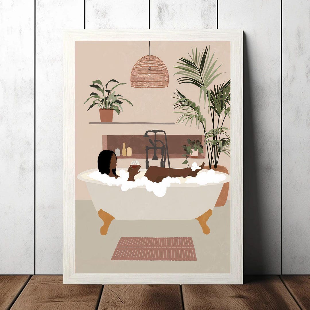 Black Woman Bath Art Print, Self Care Bathroom Poster - Etsy