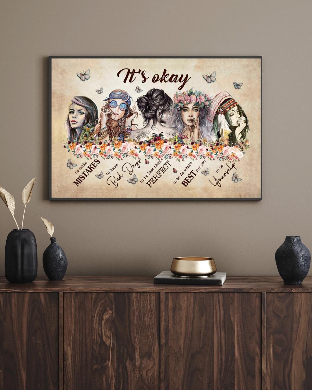 Native Hippie Girl Art Print – Butterfly Flower Wall Decor - Etsy