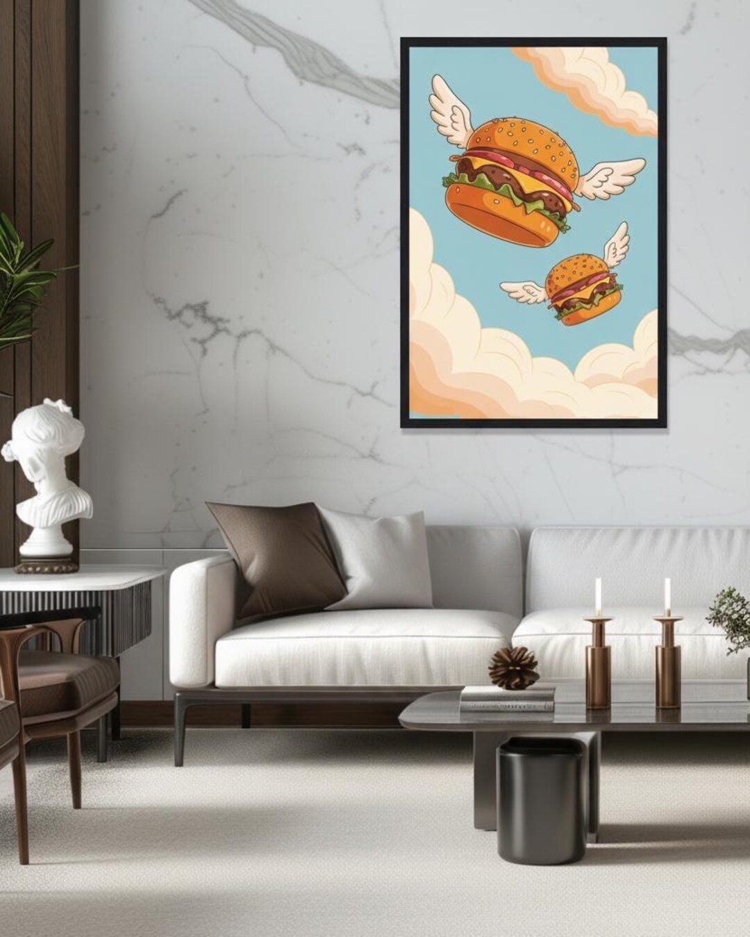 Flying Burger Kitchen Art: Funny Food Poster or Canvas - Etsy