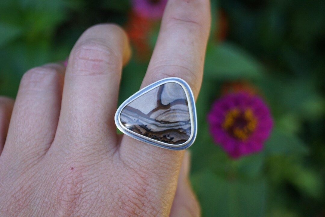 Size 7.5 Blue Biggs Jasper Ring. Recycled Sterling Silver Ring. Picture ...