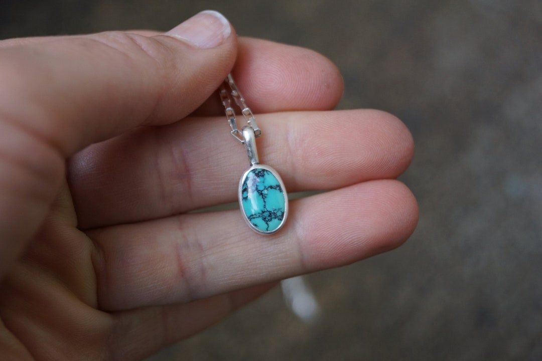 Blue Moon Turquoise Necklace. Handcrafted Necklace. Silversmith. 18in ...