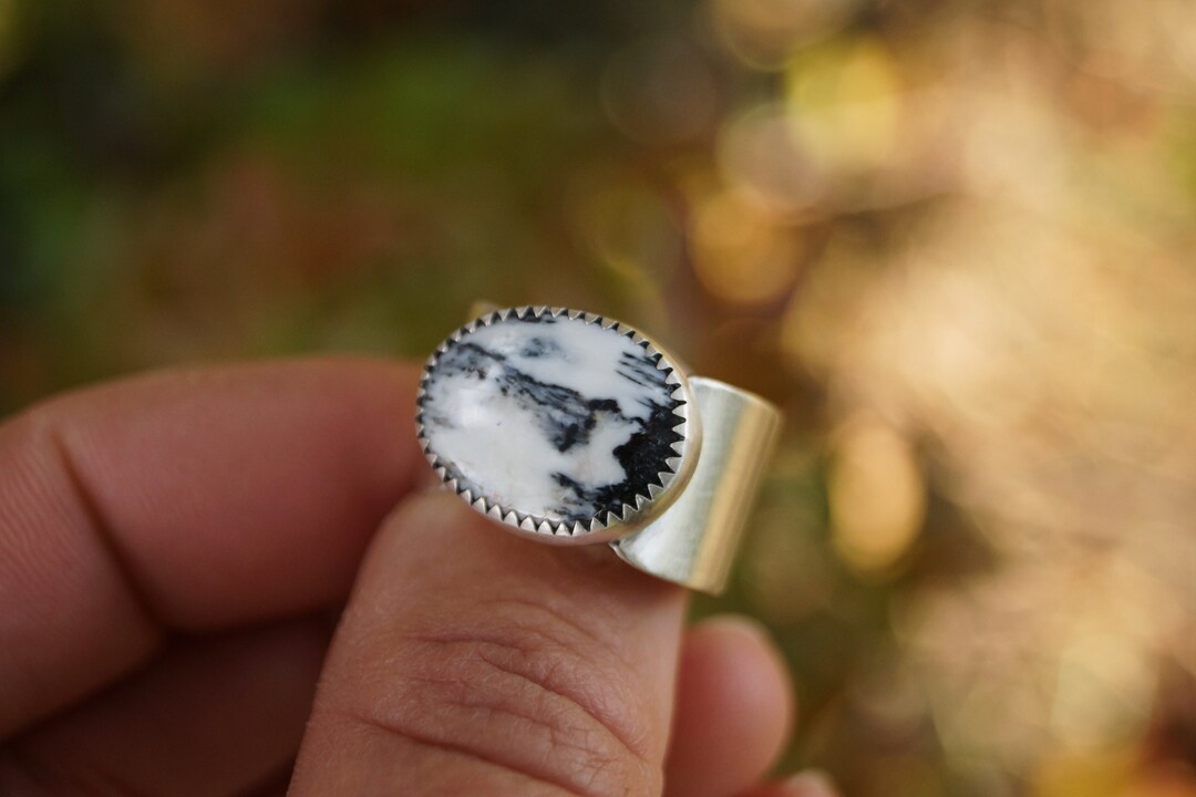 Size 7 White Buffalo Ring. Wide Band Ring. Recycled Sterling Silver ...