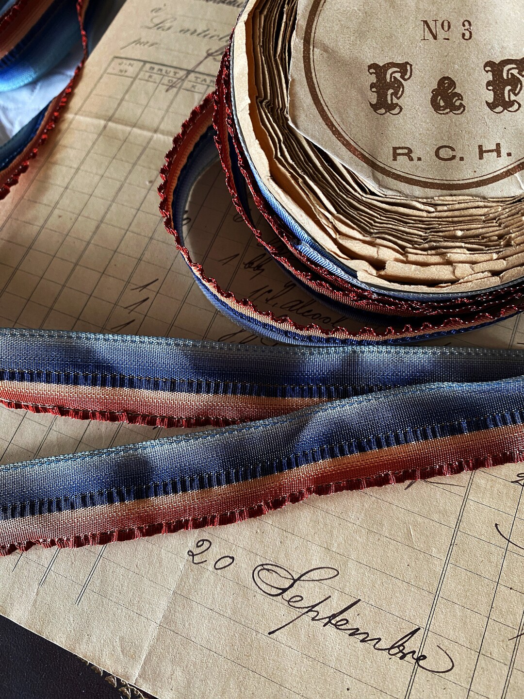 Antique Silk Rayon Metallic Edge Ruffled or Lettuce OMBRE Ribbon From ...