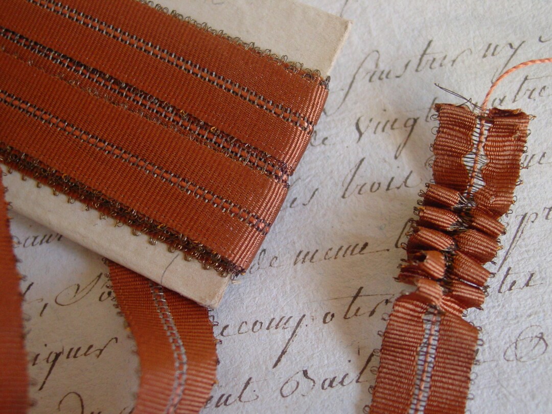 Rare Lovely OLD ANTIQUE French Ruching Metallic Gold Cotton Silk Ribbon ...