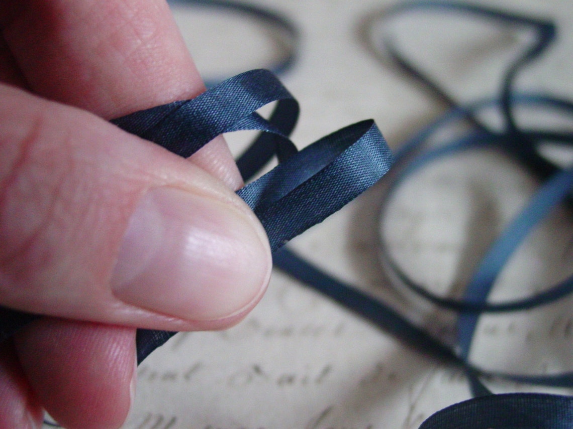 Vintage French Woven Edge SILK Narrow Ribbon in Beautiful DARK | Etsy