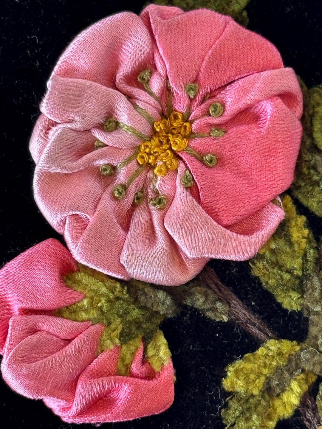 ANTIQUE Rare Early Gorgeous RIBBONWORK on Silk Velvet Background, Pink ...