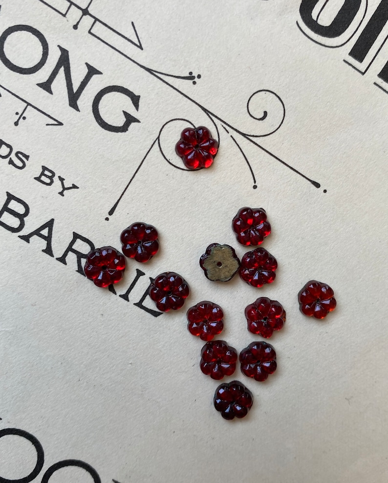 Charming Very Small ANTIQUE Glass Ruby Red Flower Buttons or Beads, Lot ...