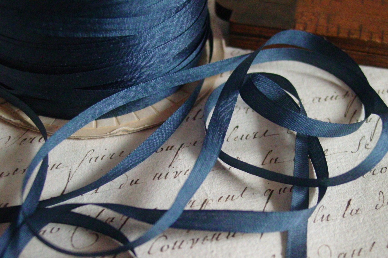 Vintage French Woven Edge SILK Narrow Ribbon in Beautiful DARK | Etsy