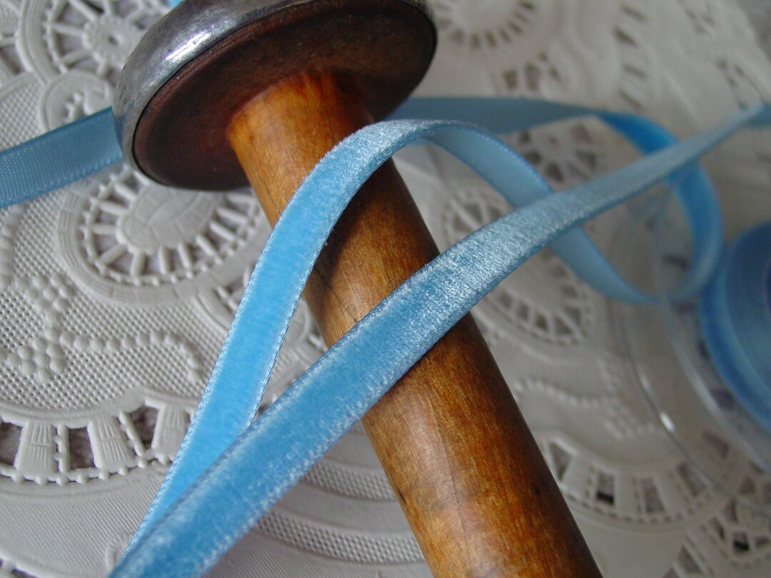 Antique Early 1940s Rayon Velvet Ribbon in a Beautiful Blossom Blue, 3/ ...