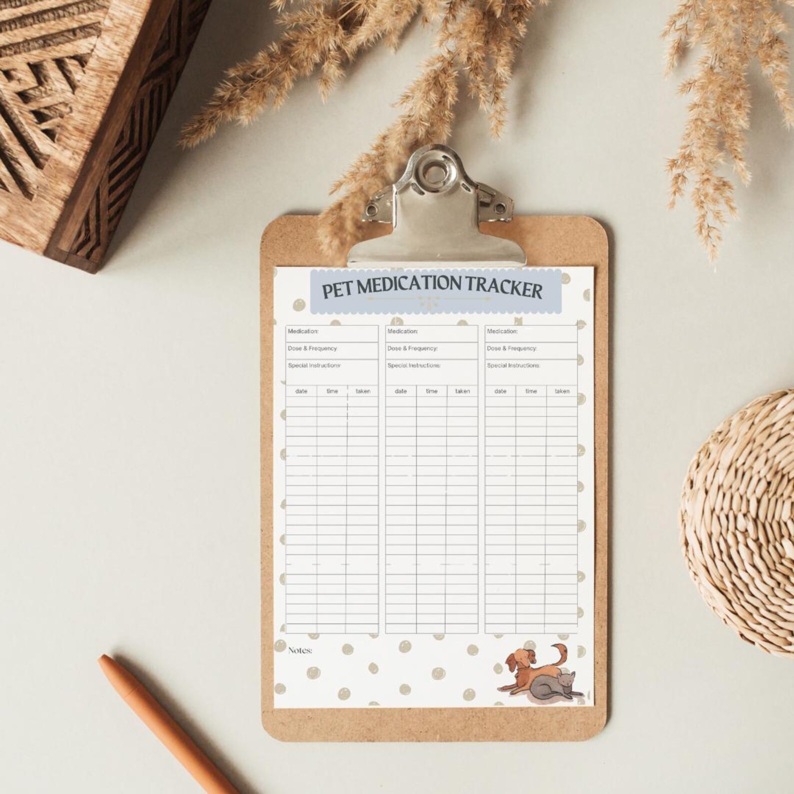 Printable Pet Medication Tracker | Pet Health Log | Dog & Cat Medicine ...