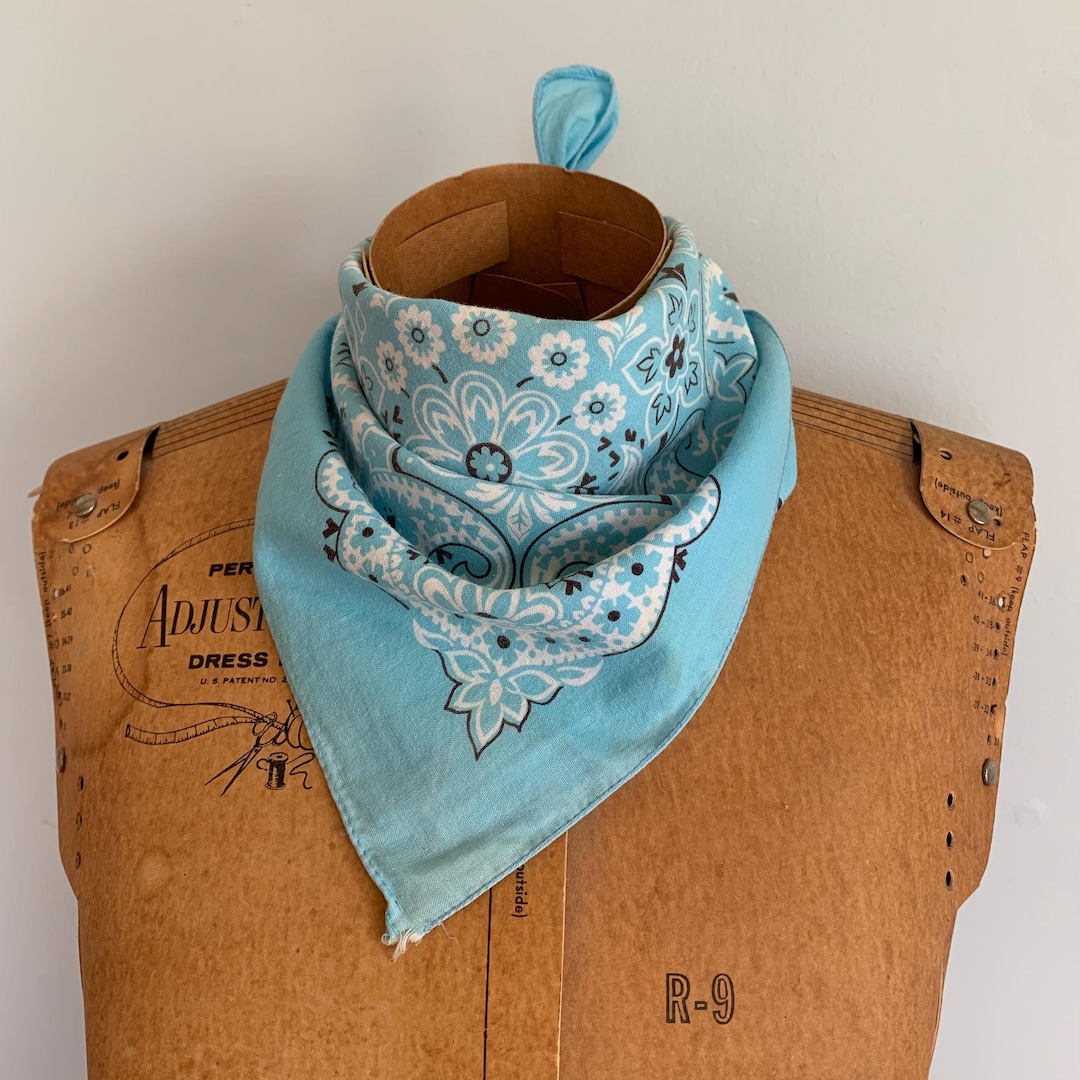 Vintage Baby Blue Paisley Bandana RN16429 - Etsy