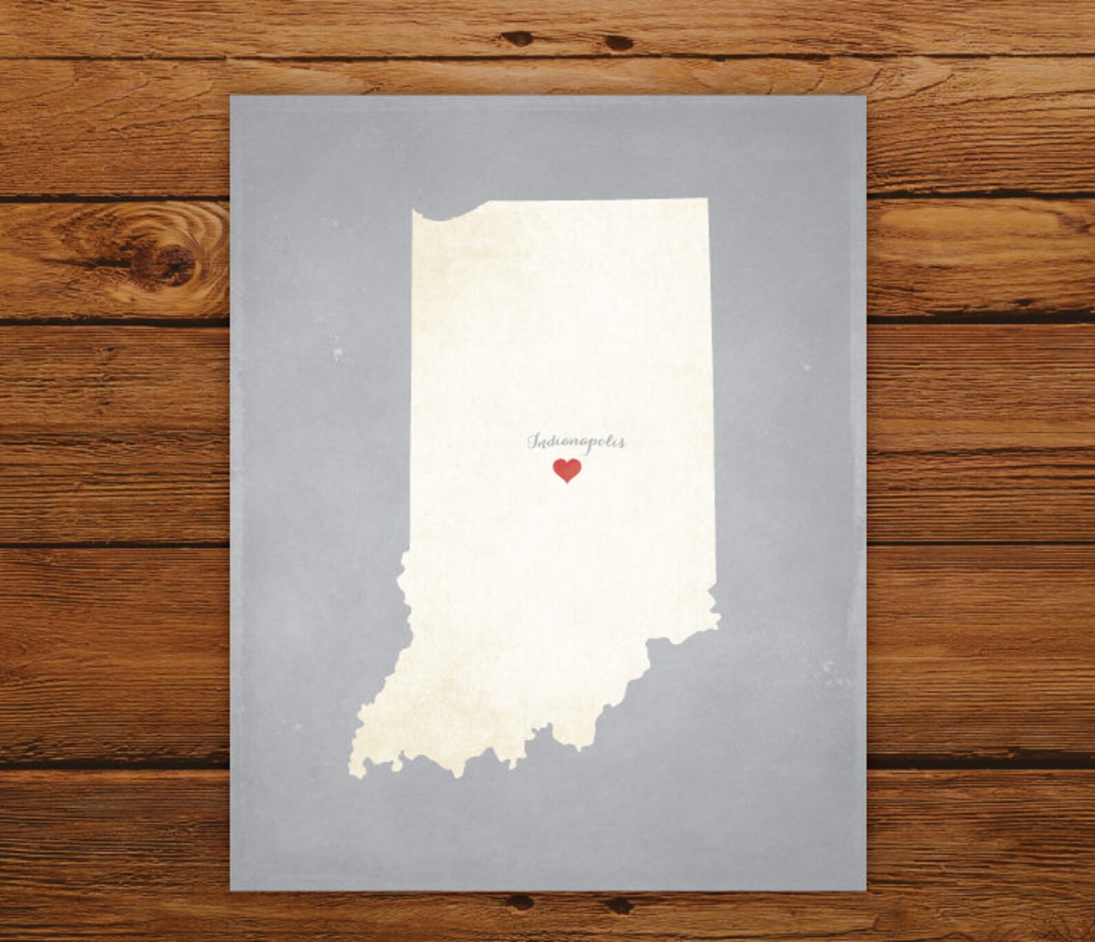 Customized Indiana State Art Print, State Map, Heart, Silhouette, Aged ...