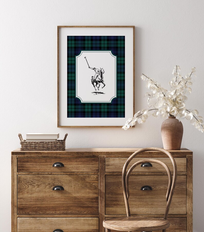 Preppy Polo Player Print, Tartan Polo Print for Men, Traditional Plaid ...