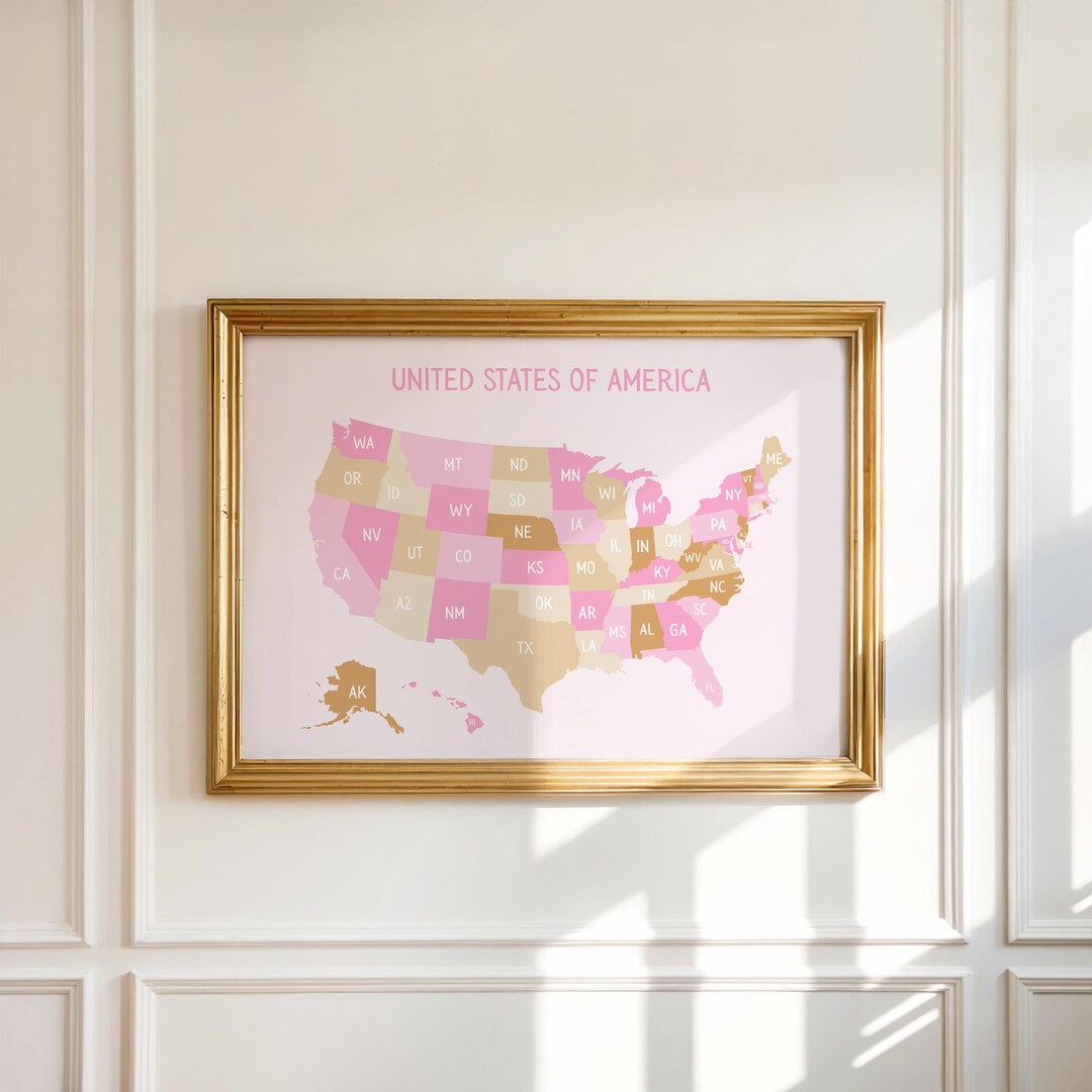 Pink and Tan USA Map Print, Pink USA Map Printable, Neutral Baby ...