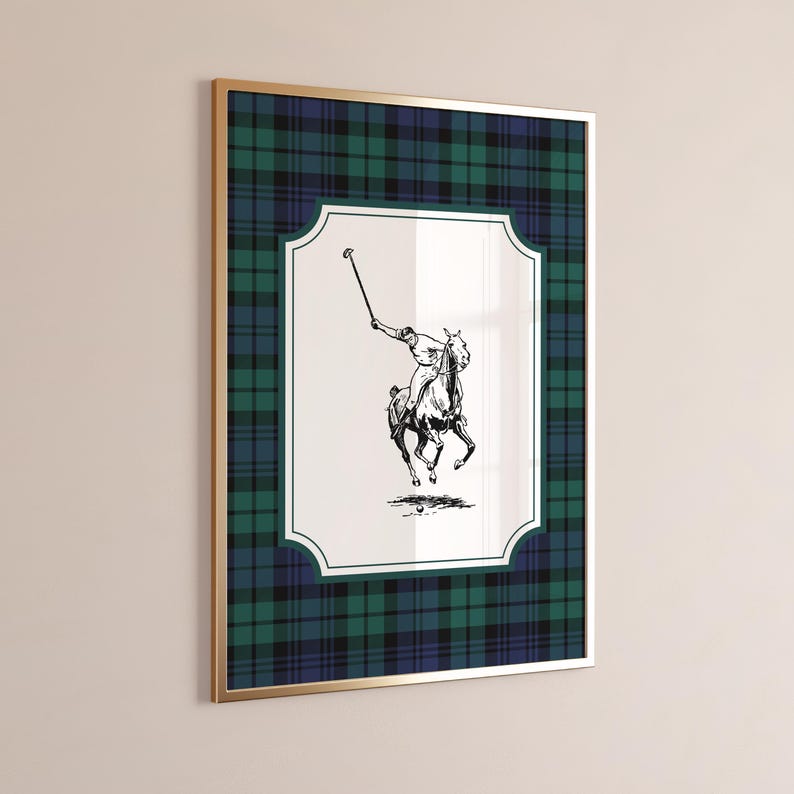 Preppy Polo Player Print, Tartan Polo Print for Men, Traditional Plaid ...