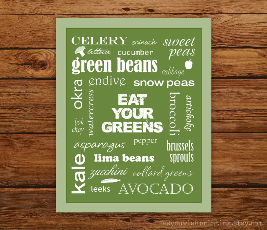 Kitchen Art Eat Your Greens Poster Zucchini Green Typography - Etsy Kitchen Art Eat Your Greens Poster Zucchini Green Typography - Etsy