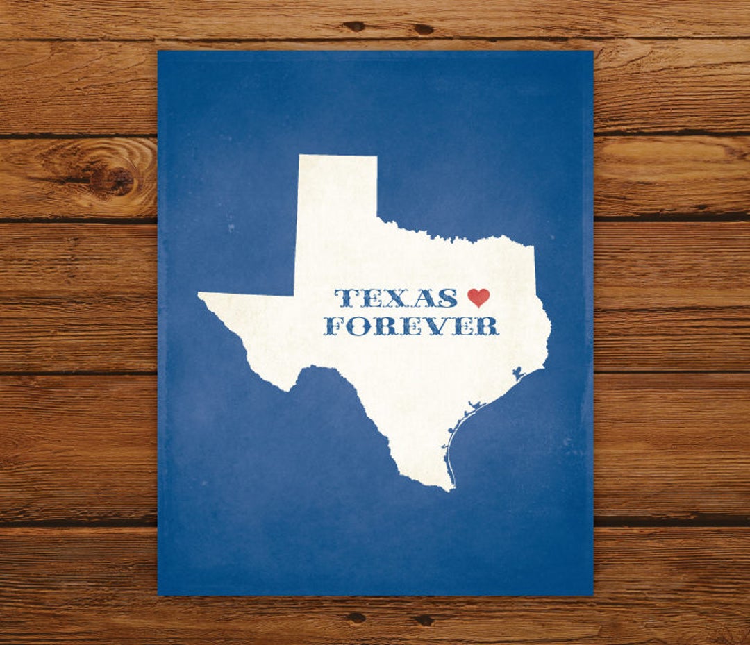 Texas Forever 8x10 State Art Print State Map, Silhouette, Aged-look ...