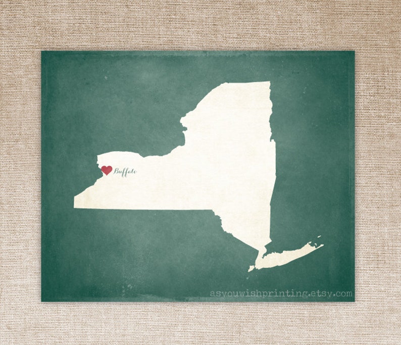 Customized New York 8 X 10 State Art Print, State Map, Heart ...