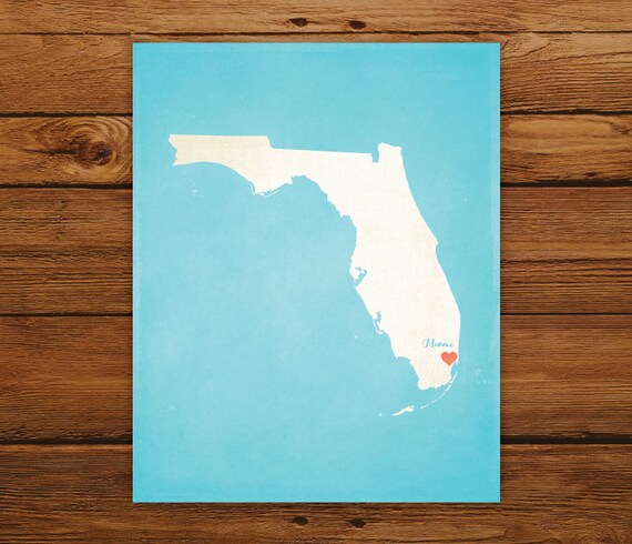 Customized Florida State Art Print State Map Heart | Etsy