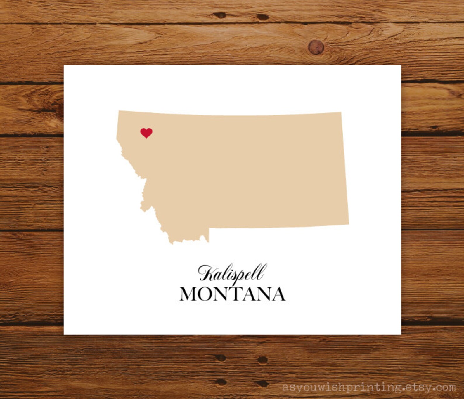Montana State Love Map Silhouette 8x10 Print Customized - Etsy
