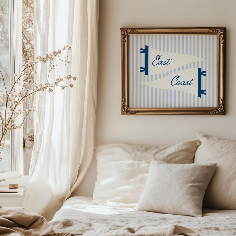 East Coast Pennant Print, Blue East Coast Flag Poster, Blue Coastal ...