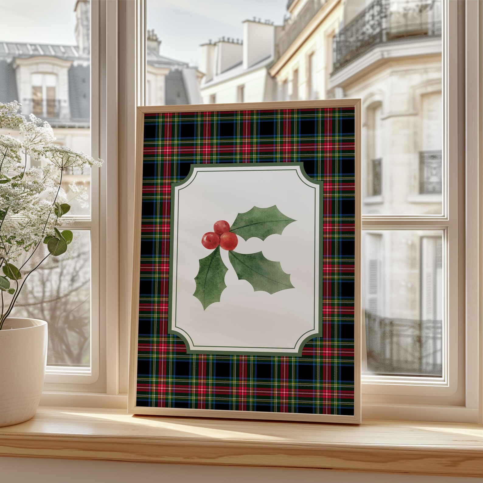 Preppy Plaid Christmas Print, Christmas Holly Print, Vintage Plaid ...