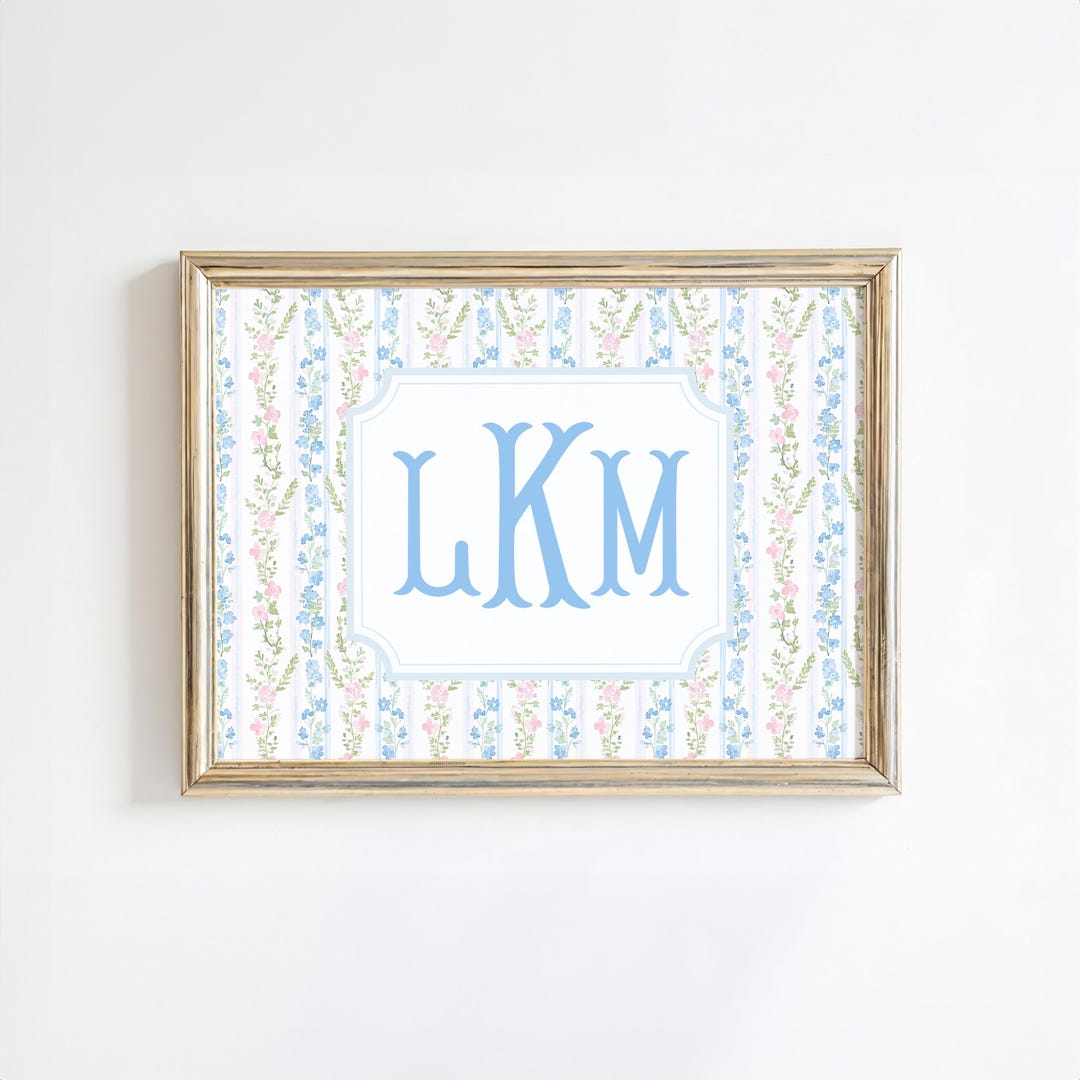 Grand Millennial Monogram Print, French Blue Classic Monogram Art Print ...